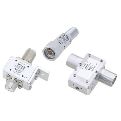 Coax lightning and surge protectors handle up to 2-kW strikes